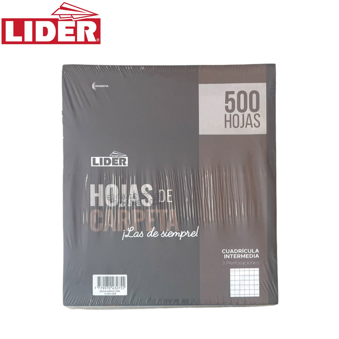 Hojas de Carpeta 3 Perforaciones 1/2 Oficio C/I 500 Hjas. LIDER – Rimsory